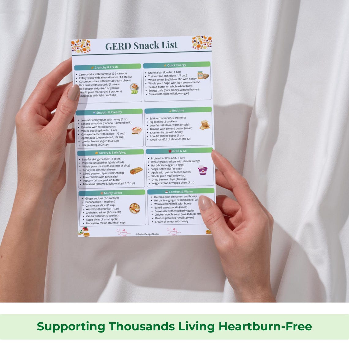 GERD Snack List Printable | Acid Reflux Friendly Snacks | Heartburn ...