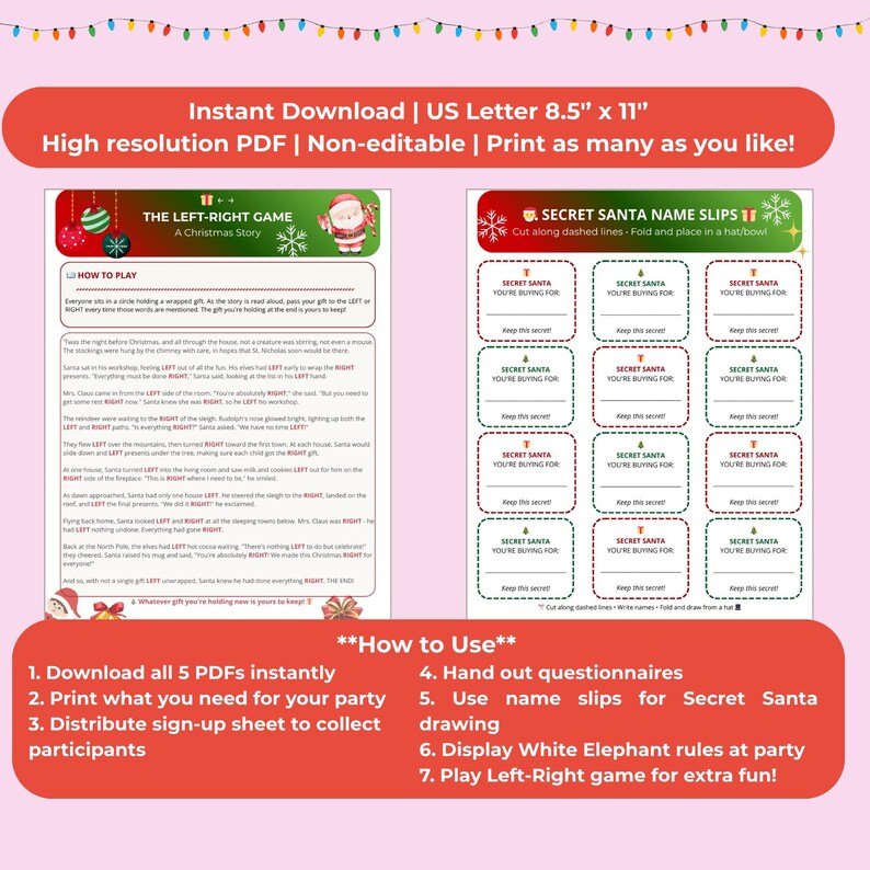 Secret Santa Party Games | Printable Christmas Gift Exchange (US Letter ...