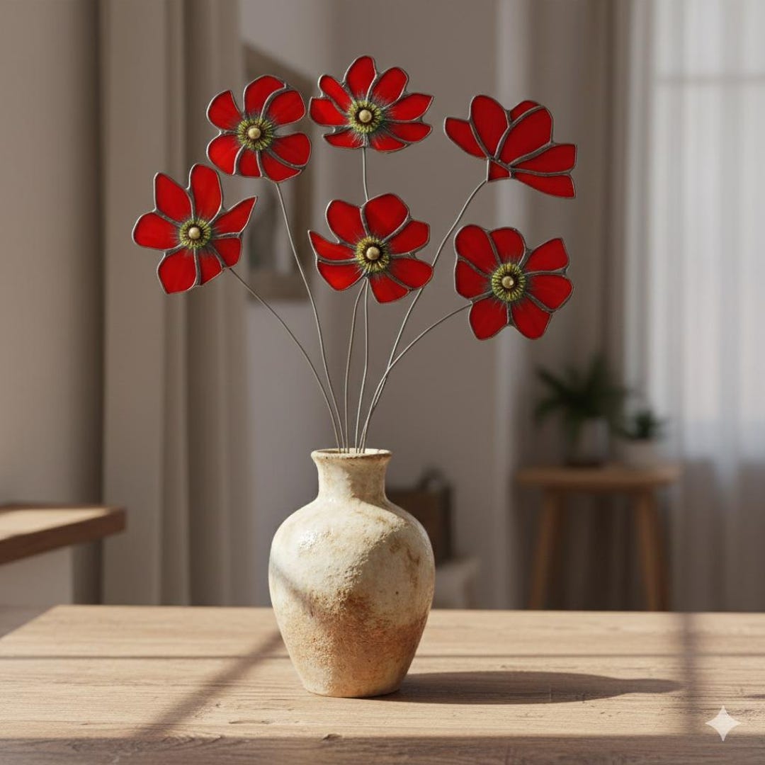 Stained Glass Red Flower Bouquet Kit – Everlasting Floral Decor Gift No ...
