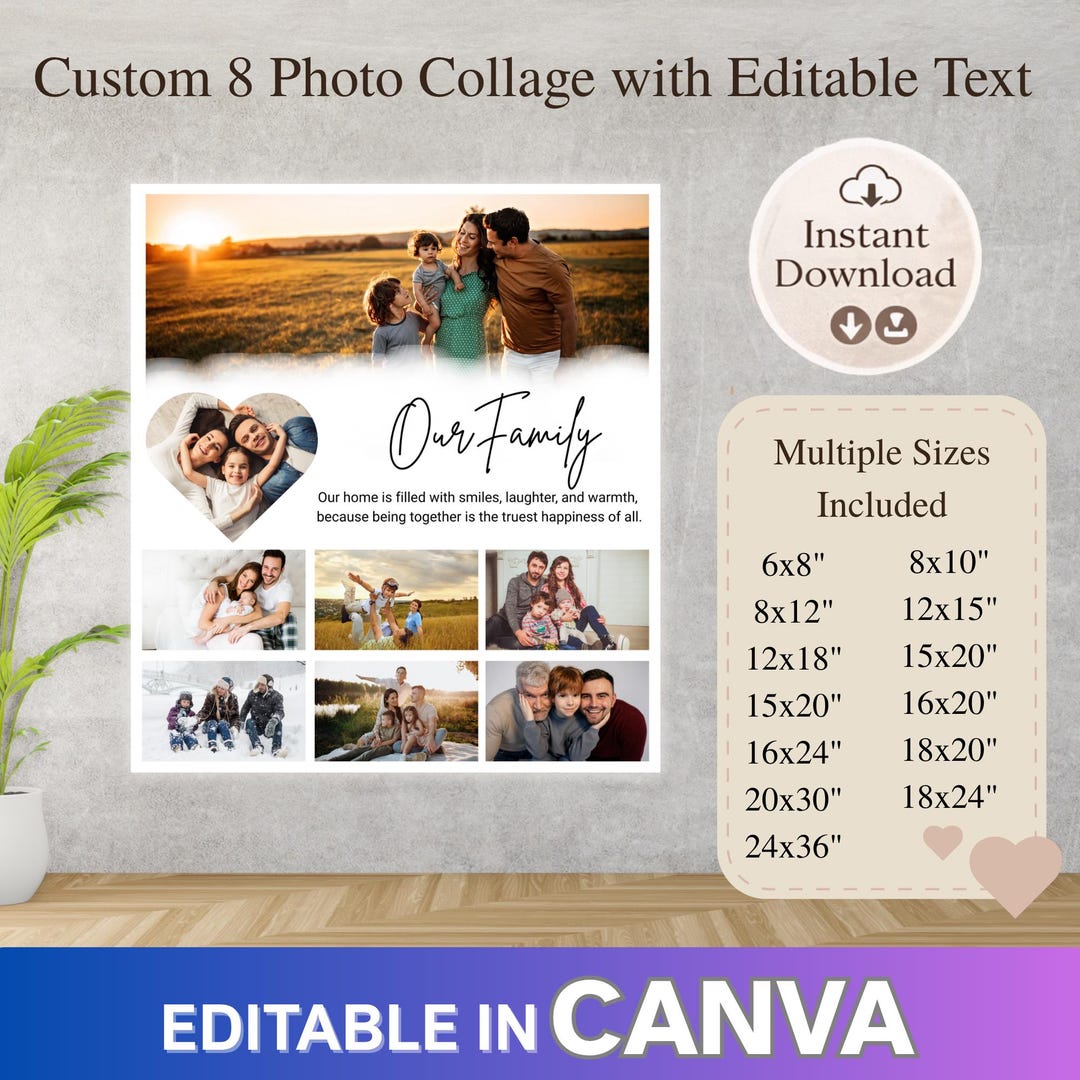 Editable 8 Photo Collage Template | Modern Minimalist Family Gift ...