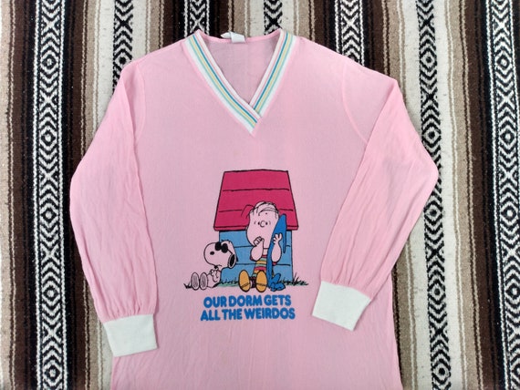 70s Snoopy Charlie Brown Nightie vintage T Shirt slee… - Gem