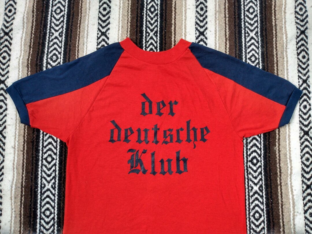 70s the German Club T Shirt Vintage Champion Blue Bar Deadstock NOS Red ...