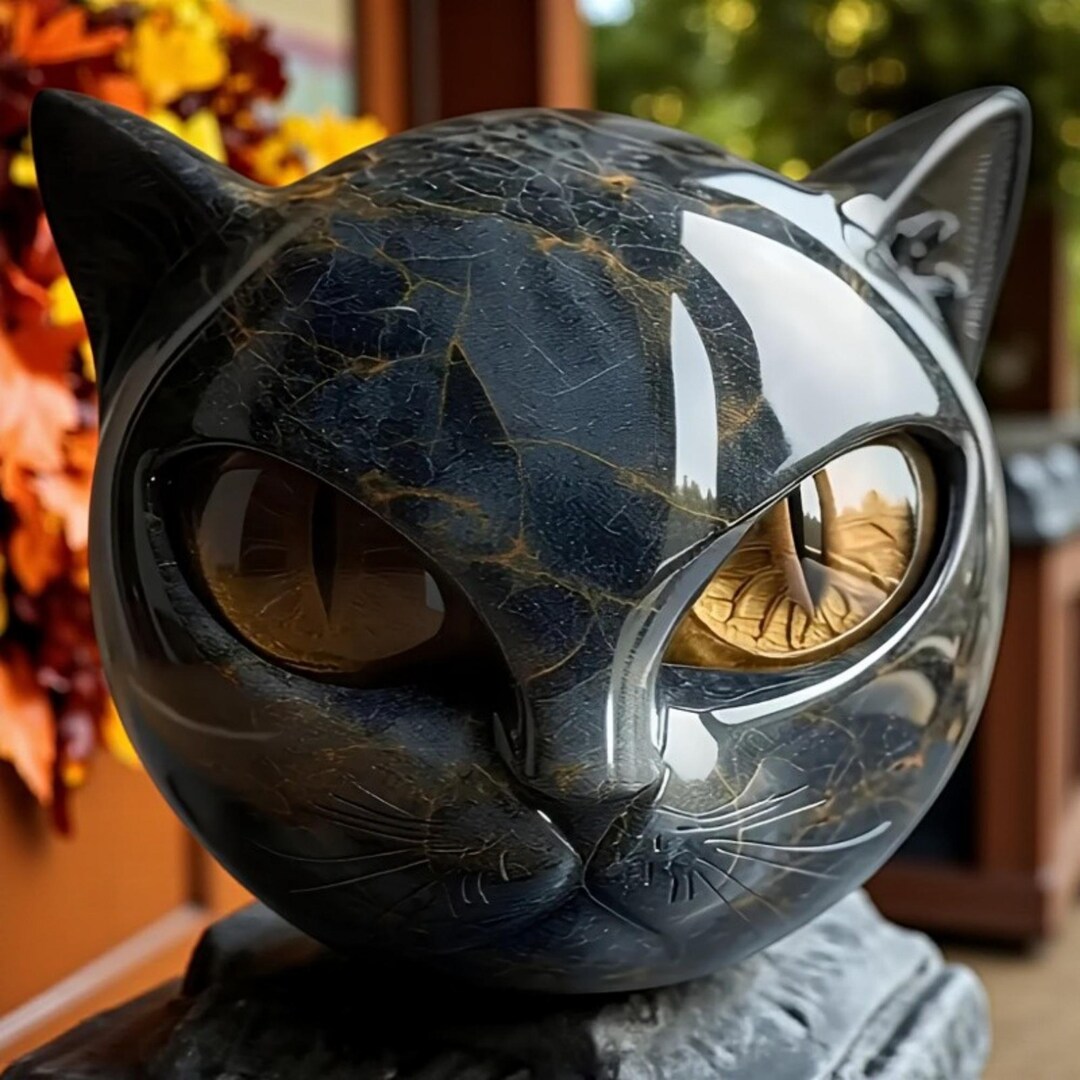 Luxury Black Cat Stone Sculpture Figurine Handcrafted Marble Look Resin ...
