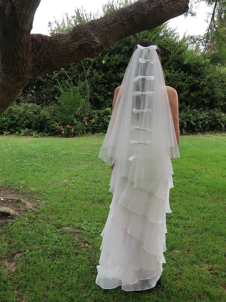 Vintage Style Bow Wedding Veil With Satin Bow Ribbons - Etsy