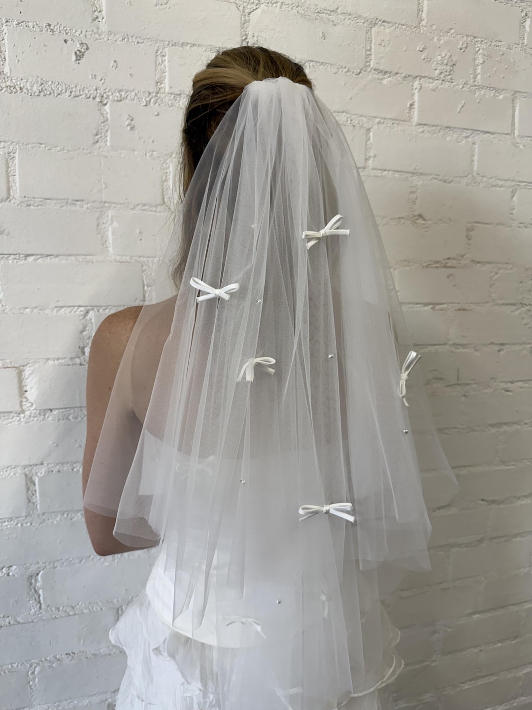 Vintage Style Bridal Veil With Bows, Elbow Length 2-tier Wedding Veil ...