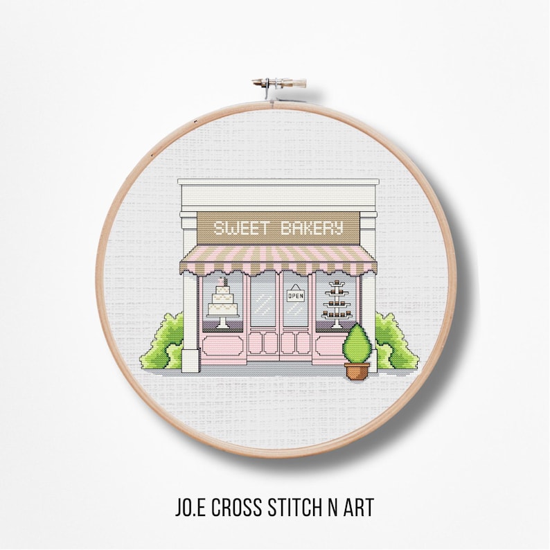 Pastel Bakery Cross Stitch Pattern: Sweet Storefront Embroidery (PDF ...