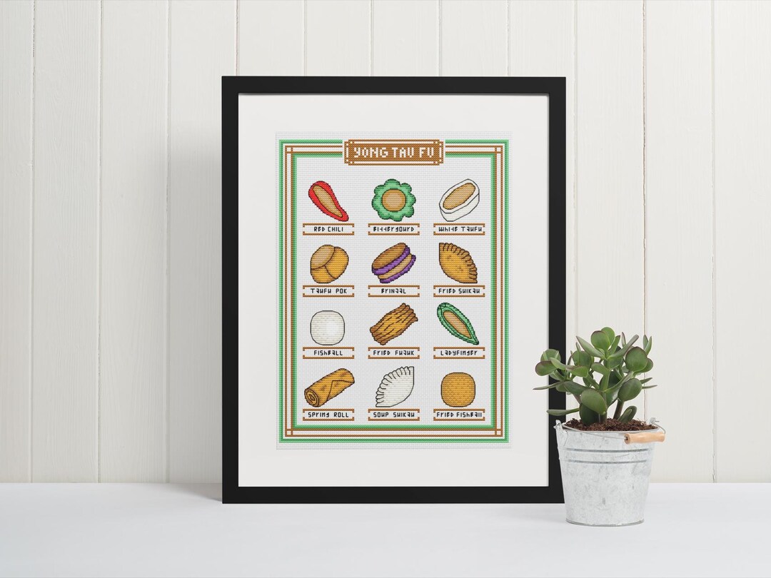 Yong Tau Fu Menu Cross Stitch Pattern. Chinese Asian Food Cross-stitch ...