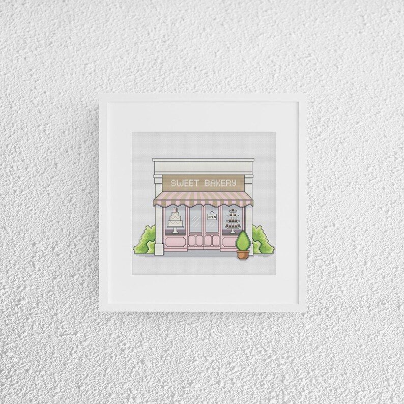 Pastel Bakery Cross Stitch Pattern: Sweet Storefront Embroidery (PDF ...