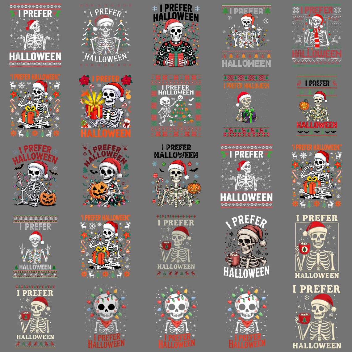 Christmas Skeleton I Prefer Halloween PNG, Funny Holiday Humor ...