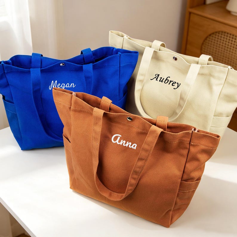 Custom Logo Embroidered Tote Bag, Personalized Text or Logo Canvas Tote ...