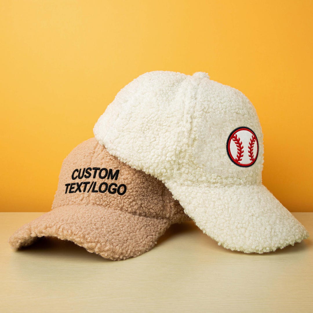 Custom Text or Logo Baseball Cap, Faux Shearling Hat - Etsy