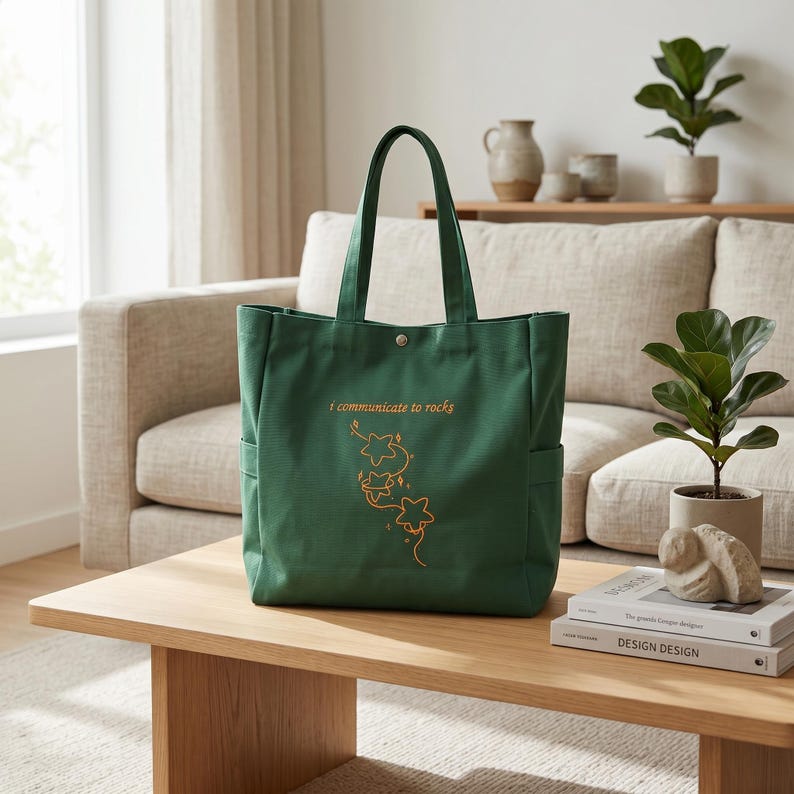 Custom Logo Embroidered Tote Bag, Personalized Text or Logo Canvas Tote ...