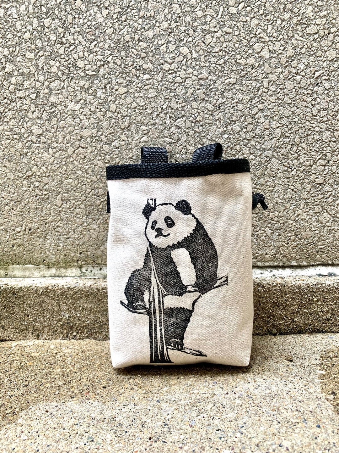 Handmade Climbing Panda Chalk Bag, Blockprint Canvas, Brush Holder - Etsy