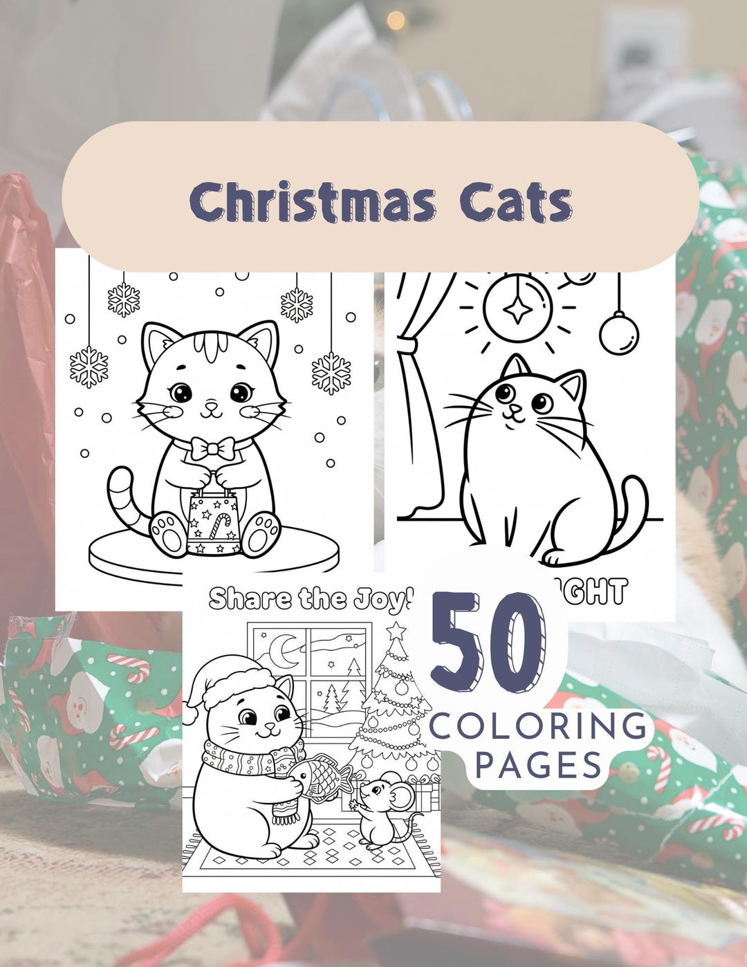 50+ Christmas Cats Coloring Pages | Instant Download Holiday Cat ...