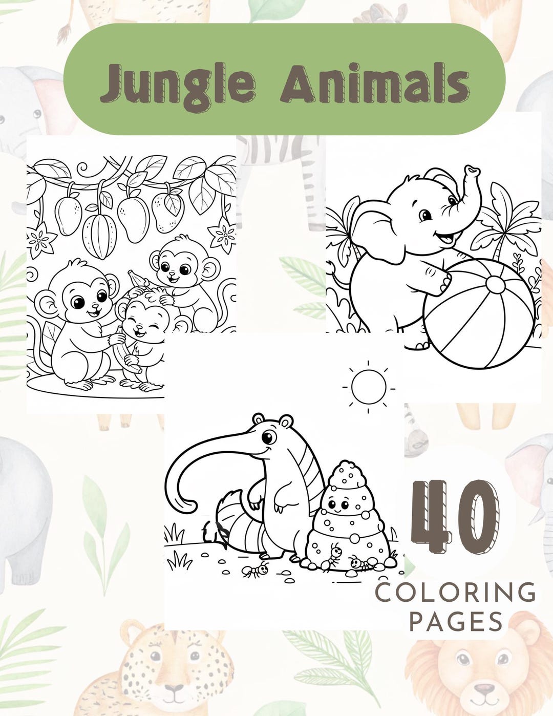 Jungle Animals Colouring Pages (40 Pages) - Etsy