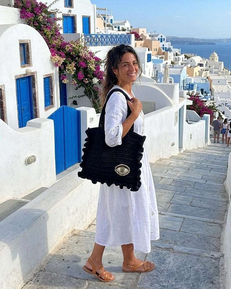 Black Raffia Shoulder Bag: Crochet Raffia Beach Tote - Etsy