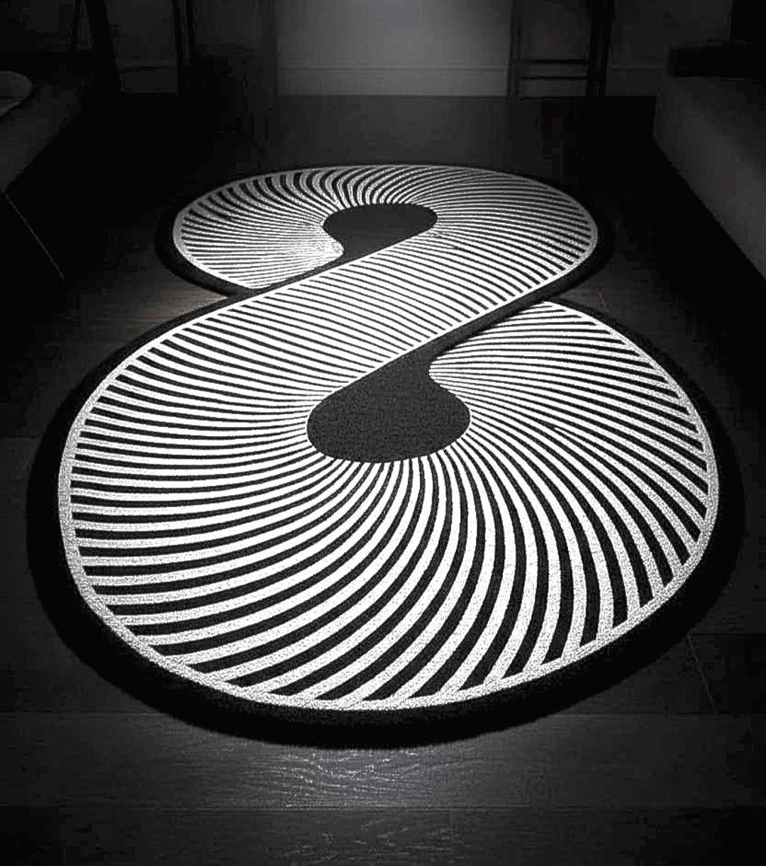 Infinity Swirl Monochrome Black & White Hand Tufted Rug : Eclipse Spin ...
