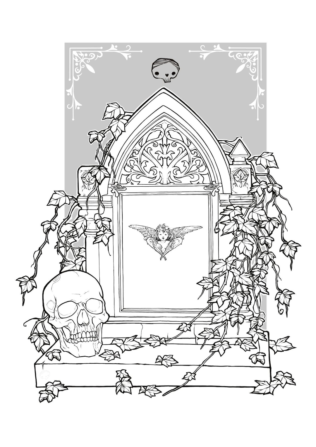 Gothic Skull Coloring Page – Morbid Dark Art Printable – Macabre ...