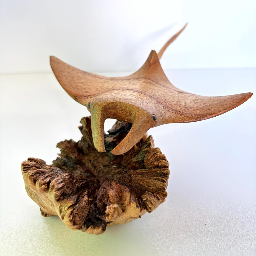 Hand Carved Jempenis Wood Couple Manta Fish Statue, Balinese Art Home ...