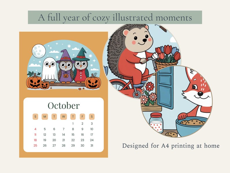 2026 Animal Calendar – Woodland Friends A4 Wall Art (digital Download ...