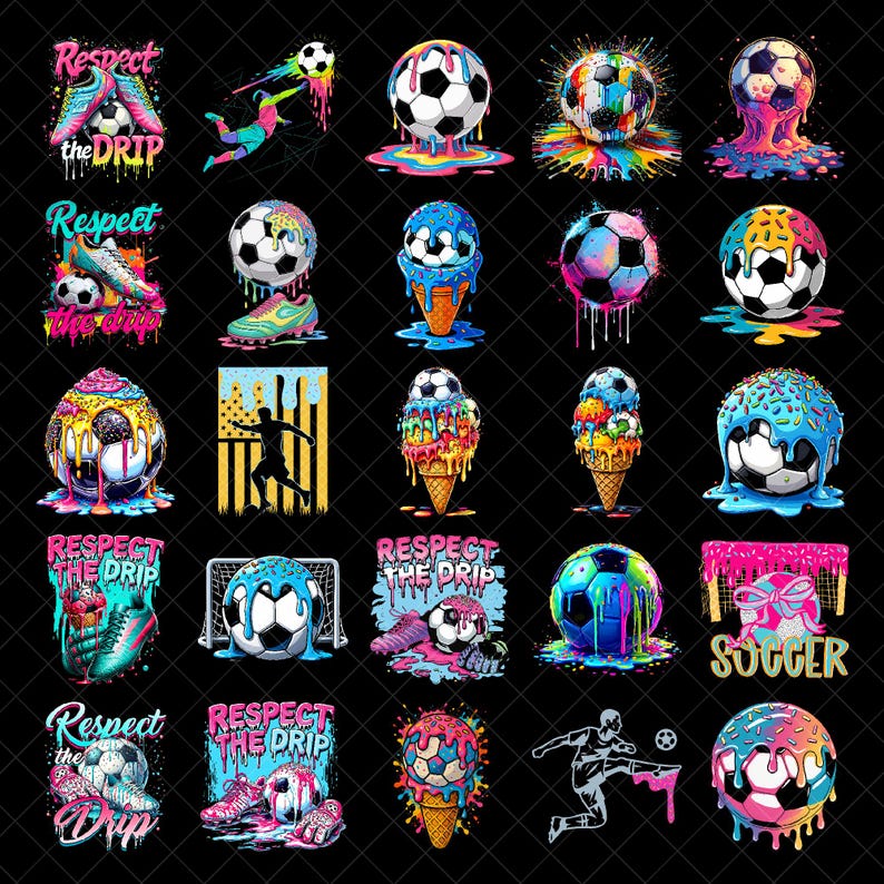 Soccer Drip PNG Bundle, Respect the Drip Soccer Ball Ice Cream Melt ...