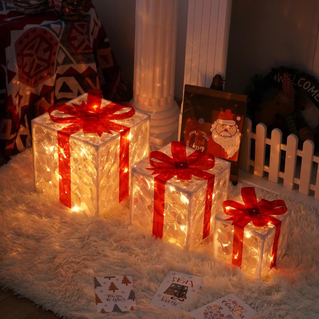 Christmas LED Lighted Gift Box Set | Festive Present Boxes With Lights ...