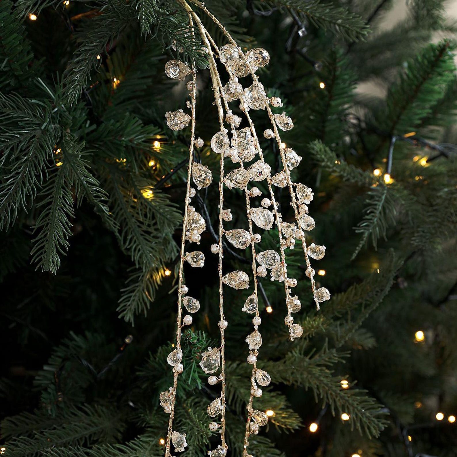 Acrylic Crystal Willow Christmas Picks | Glitter Icy Hanging Branch ...