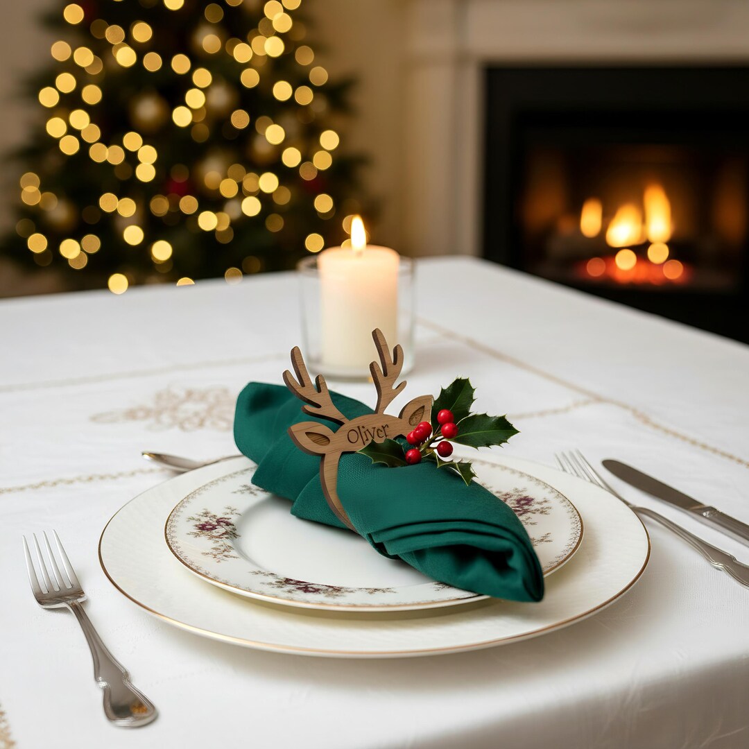 Personalized Reindeer Napkin Rings | Custom Name Wooden Napkin Holders ...