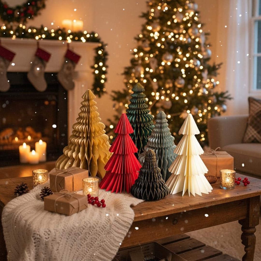 Handmade Paper Christmas Tree Decor Set | DIY Foldable Holiday Ornament ...