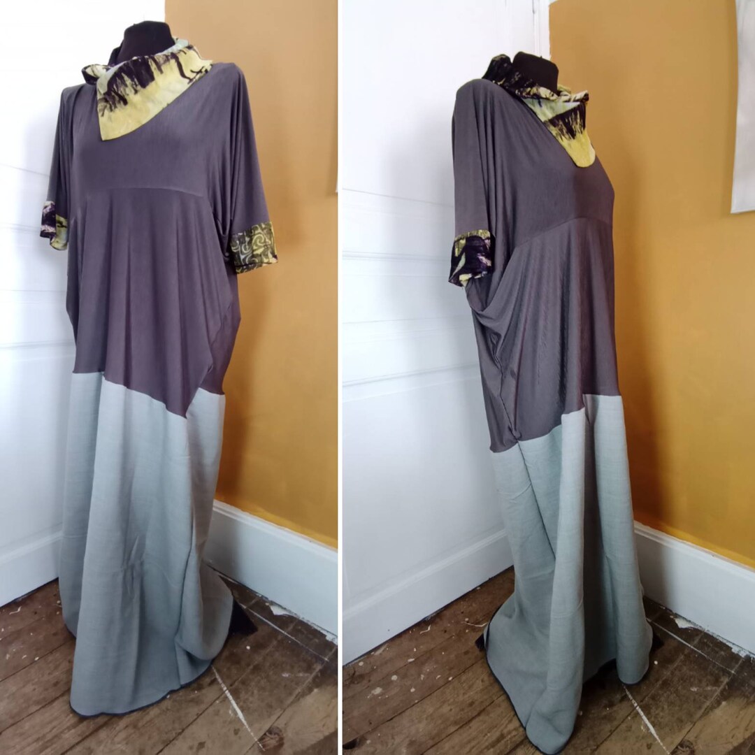 Avant-garde Handmade Lagenlook Maxi Dress Digital Print Cowl Neck ...