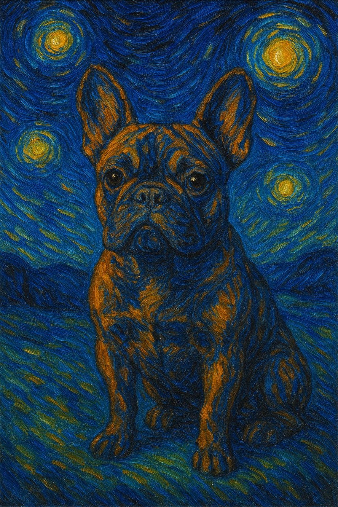 Van Gogh Starry Night Dog Art Print: Whimsical Pet Portrait (digital ...