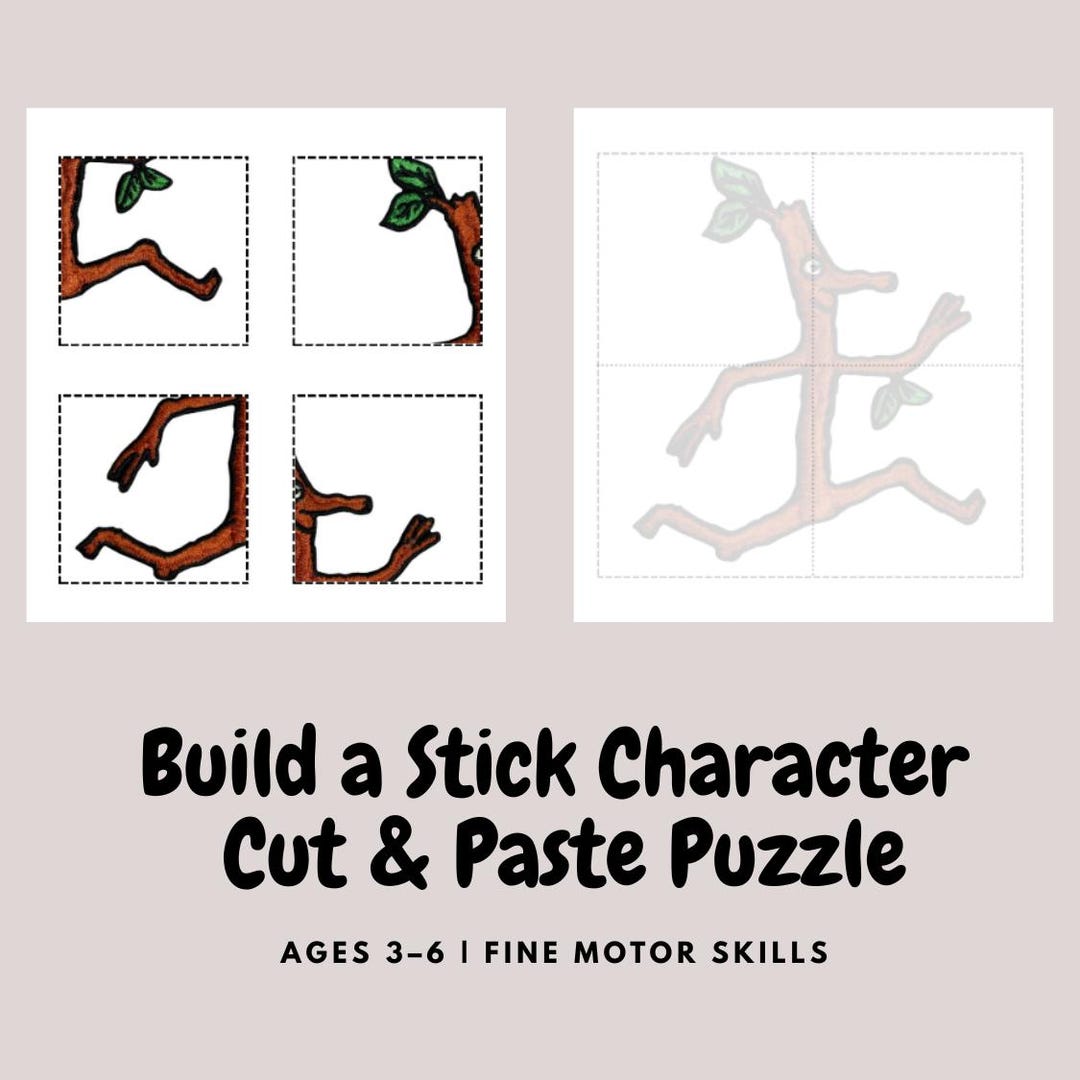 Stick Character Cut & Paste Puzzle for Preschool | Printable Fine Motor ...
