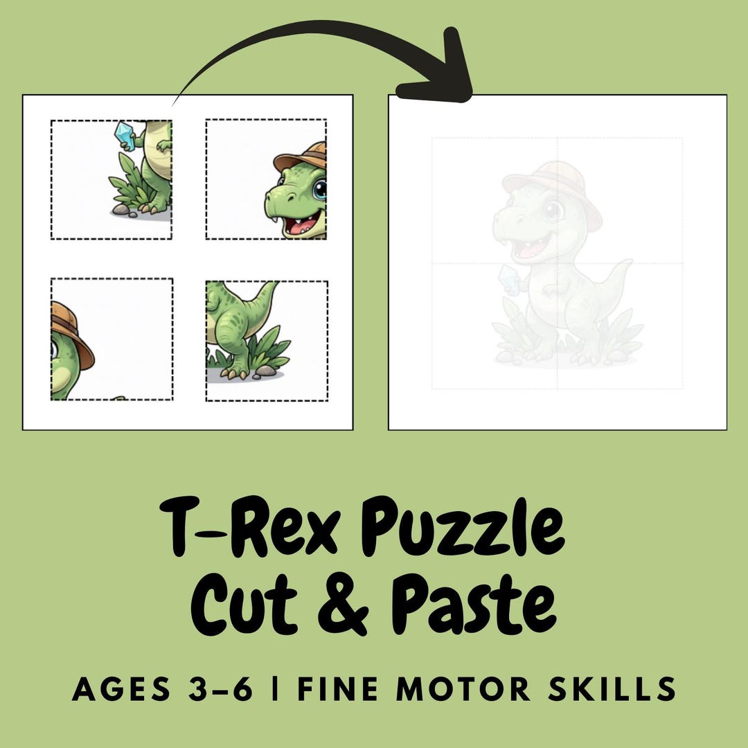 T-rex Cut & Paste Puzzle for Preschool | Dinosaur Fine Motor Activity ...