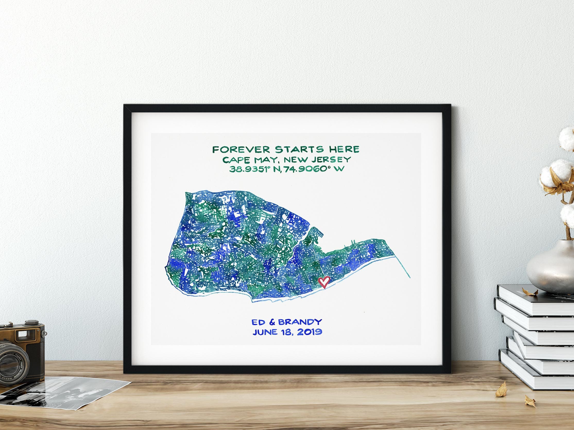 Cape May Map Jersey Shore Art Personalized Map of Cape May | Etsy