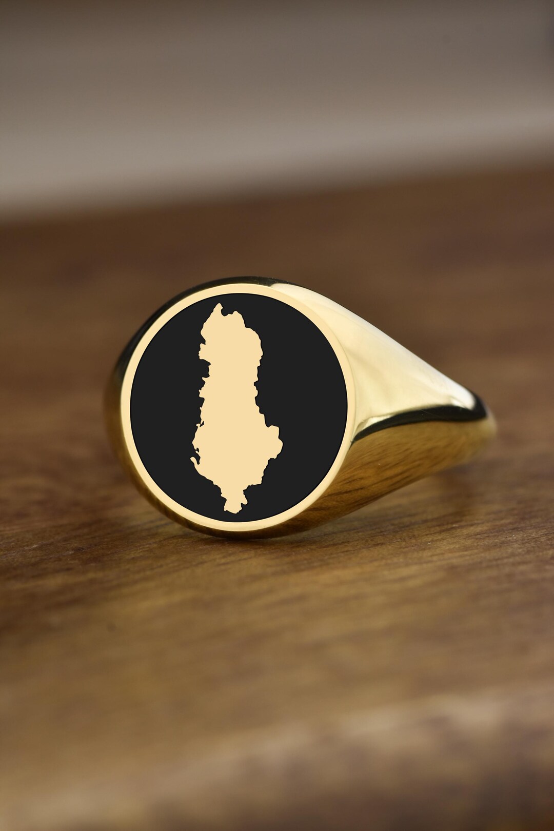 14K Gold Albania Signet Ring, Custom Balkan Enamel Ring, Shqiperia ...