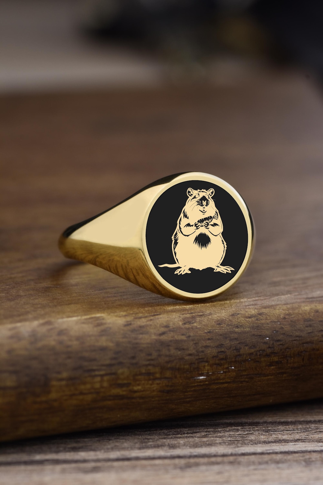 14K Gold Guinea Pig Signet Ring, Pet Rodent Ring, Custom Cavy Black ...