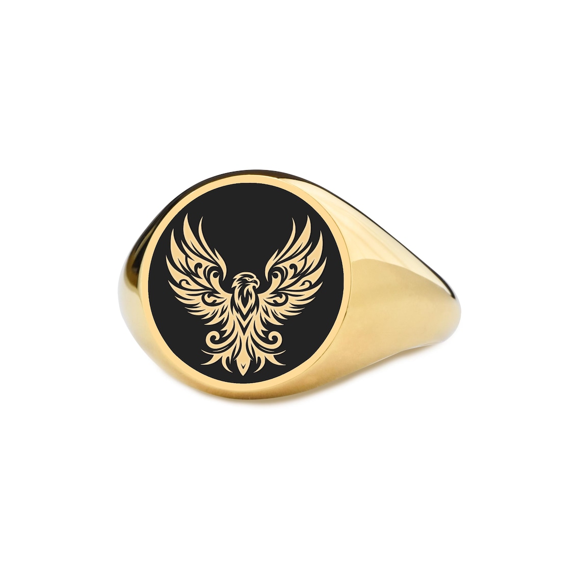 14K Gold Tribal Eagle Signet Ring, Hawk Ring, Engraved Predator Bird ...