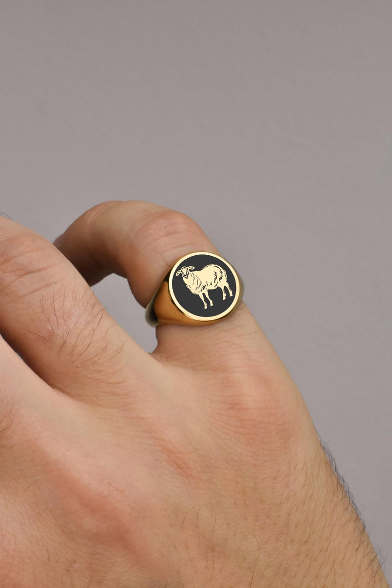 14K Gold Sheep Signet Ring, Custom Lamb of God Signet Ring, Farm Animal ...