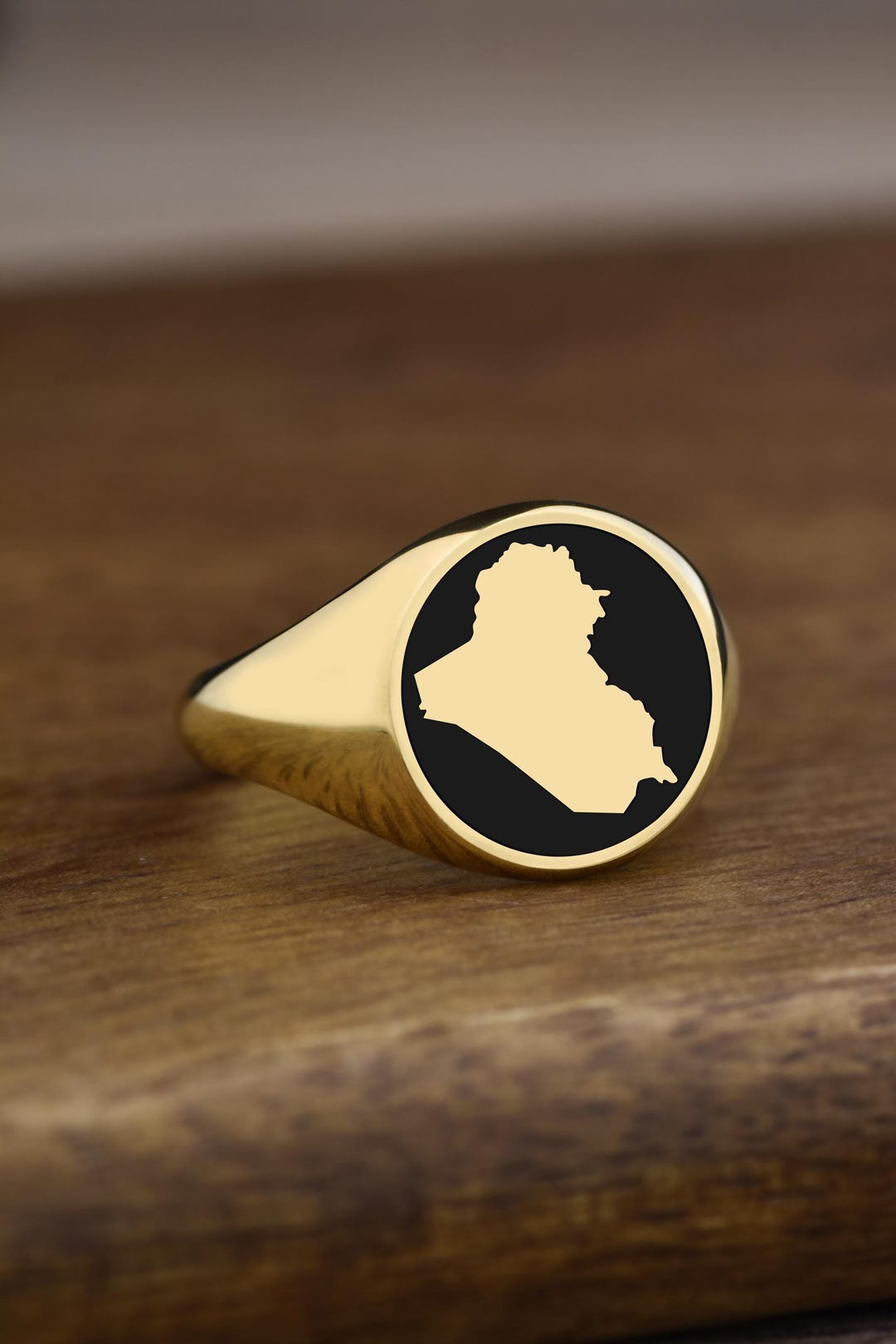 14K Gold Iraq Signet Ring, Engraved Baghdad Charm, Heritage Enamel Ring ...