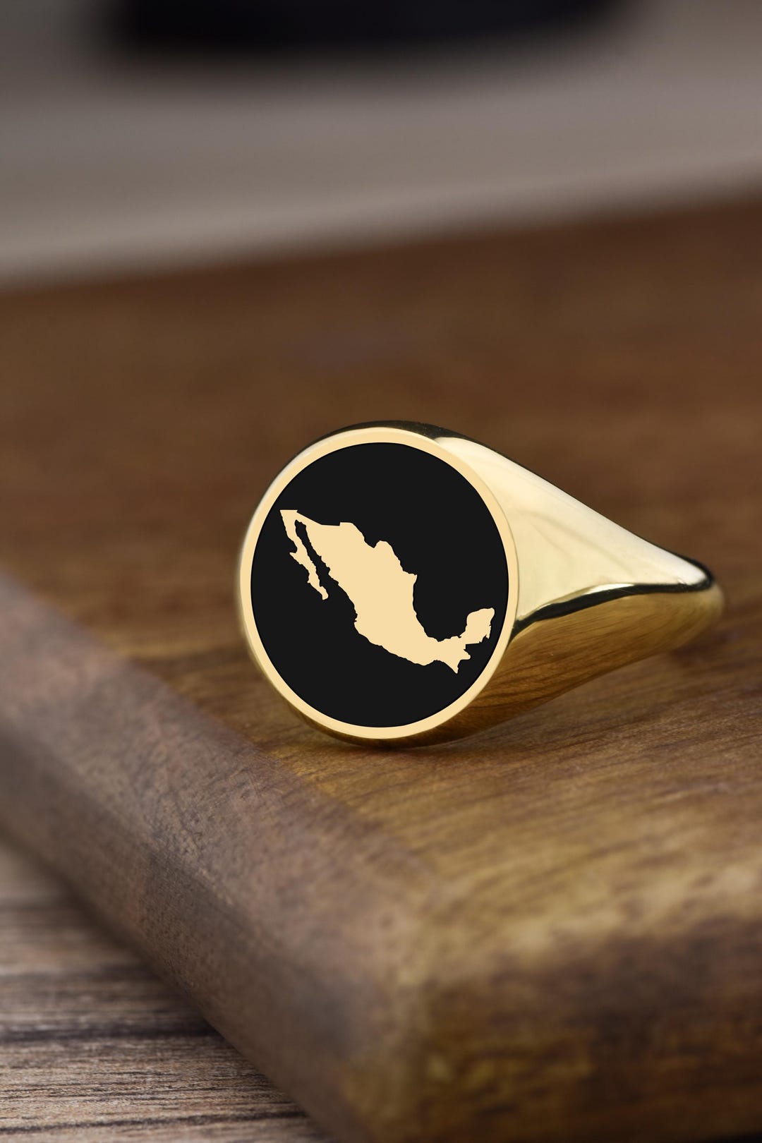 14K Gold Mexico Signet Ring, Latin America Enamel Ring, Geography ...