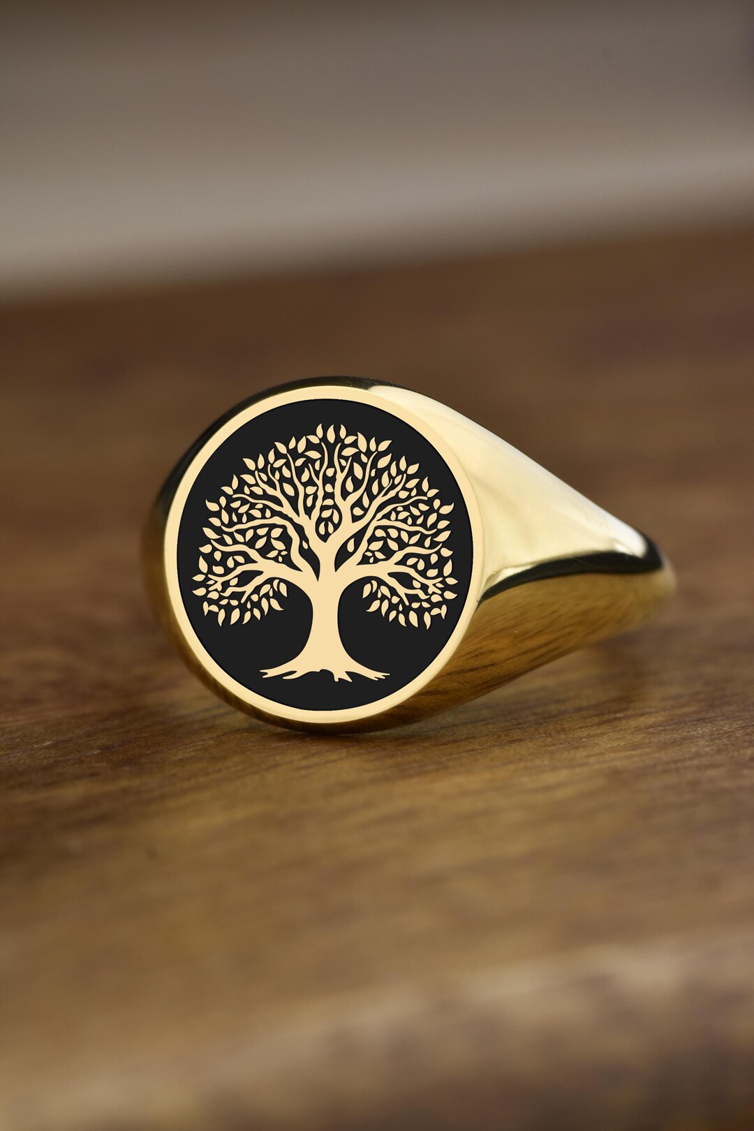 14K Gold Celtic Tree Signet Ring, Personalized Tree of Life Signet Ring ...