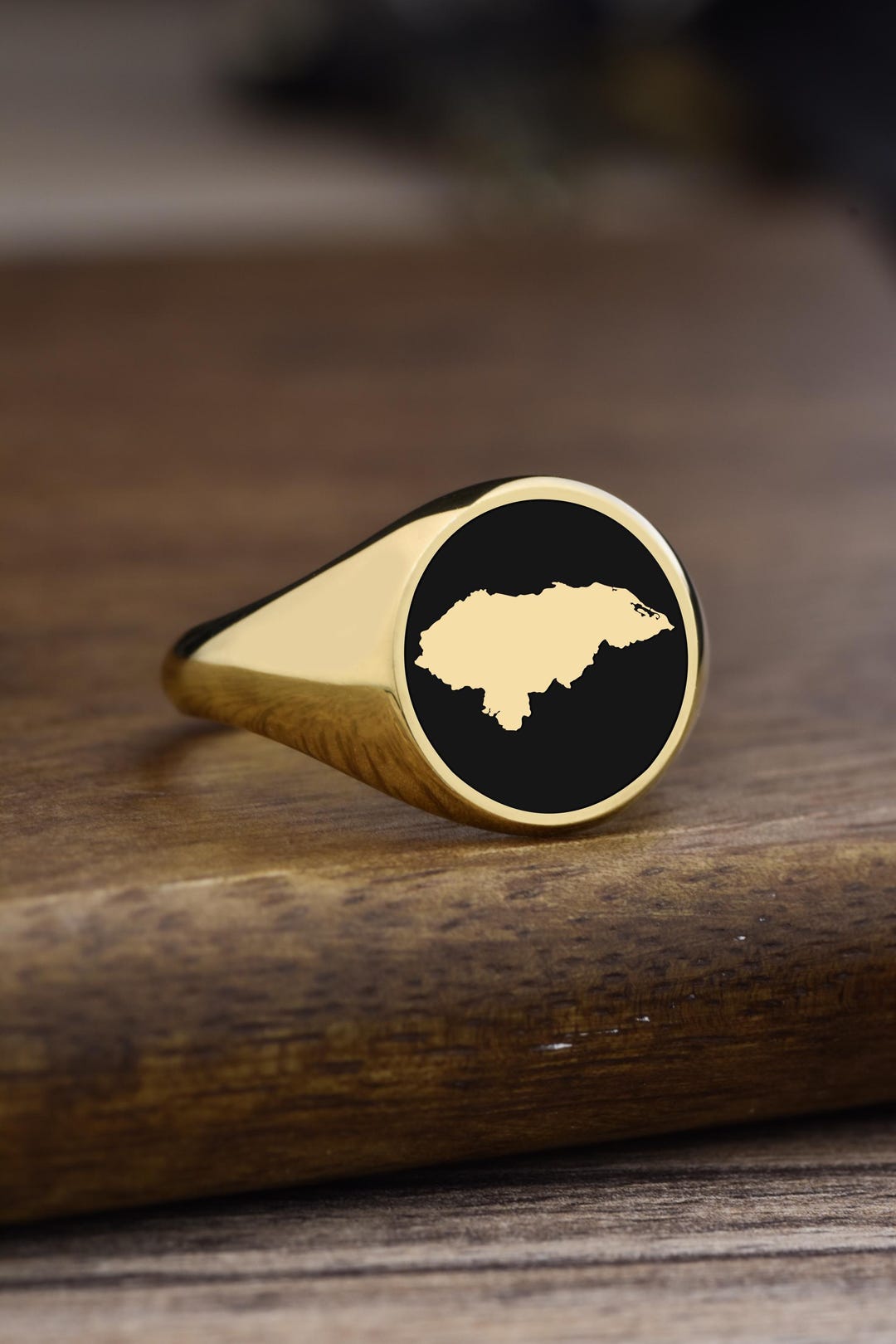 14K Gold Honduras Signet Ring, Tegucigalpa Black Enamel Ring, Custom ...