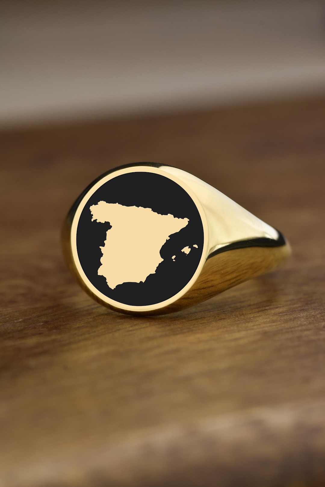 14K Gold Spain Signet Ring, Personalized Madrid Jewelry, Country Shape ...