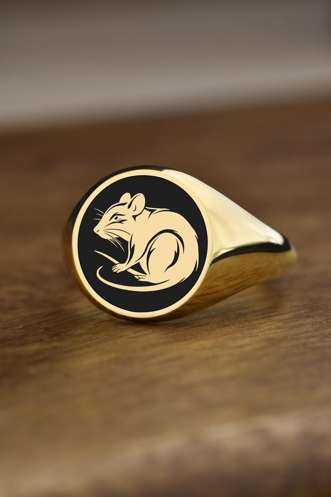 14K Gold Rat Signet Ring, Rodent Signet Ring, Vermin Charm, Little ...