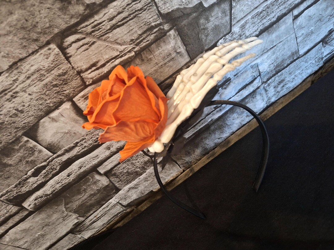 Gothic Skeleton Hand Headband - Orange Rose Halloween Hair Accessory - Etsy