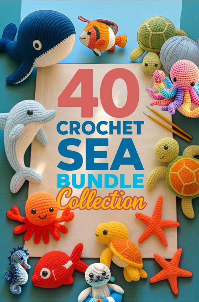 40 Sea Animals Amigurumi Crochet Pattern Bundle, Ocean Creature PDF ...