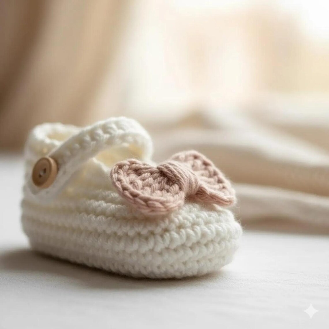 Beige Crochet Baby Booties With Brown Bow | Handmade Newborn Shoes ...