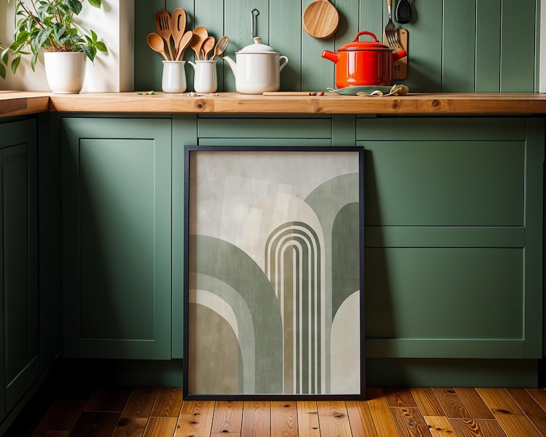 Sage Green Mid Century Modern Wall Art, Minimalist Geometric Print ...