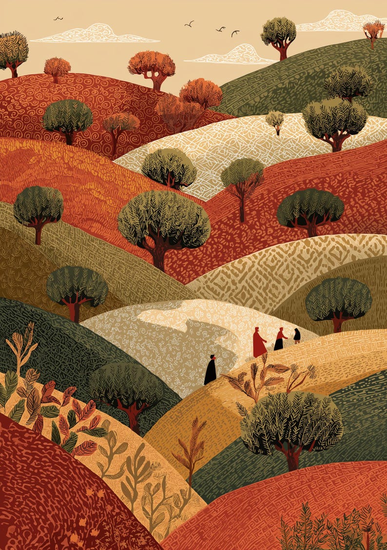 Palestinian Landscape Print, Abstract Hills, Earth Tone Modern Art ...