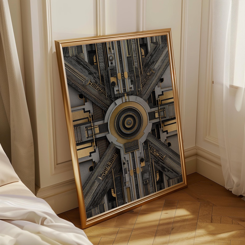 Art Deco Geometric Wall Art Print, Abstract Architecture Poster, Gold ...